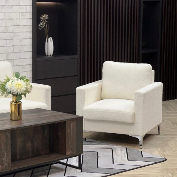 Woolly White Fabric Fleece Sofa - #1 Bed Furniture Shop Near Me