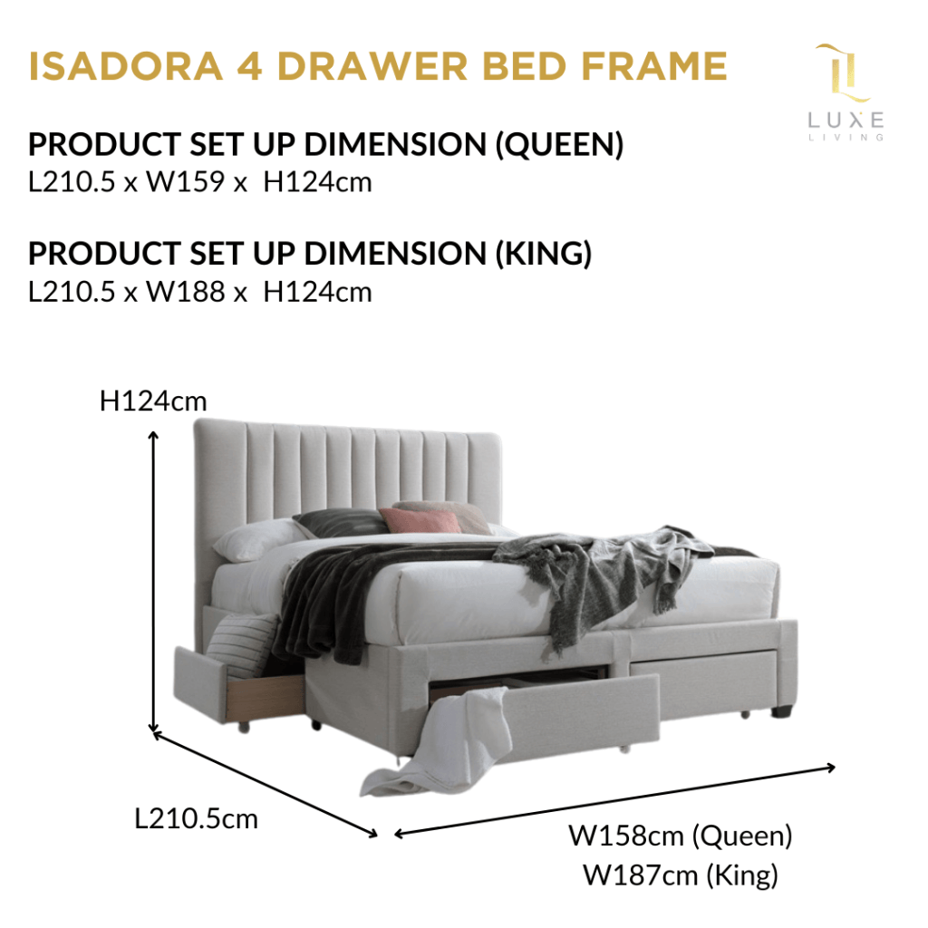 Isadora 4 Drawer Storage Queen Bed Frame - Furniture Bedroom